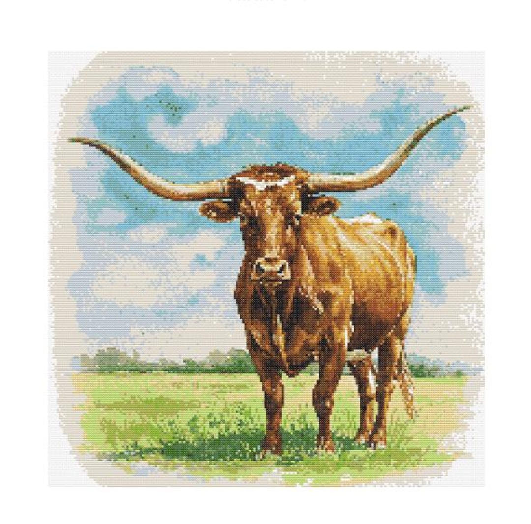 Longhorn Watercolor Cross Stitch Pattern - Design Size: 200 X 200 ...