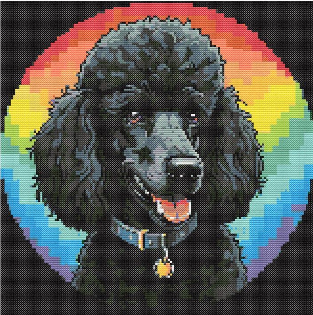 Black Poodle With Rainbow Cross Stitch Pattern - Design Size: 150 X 150 ...