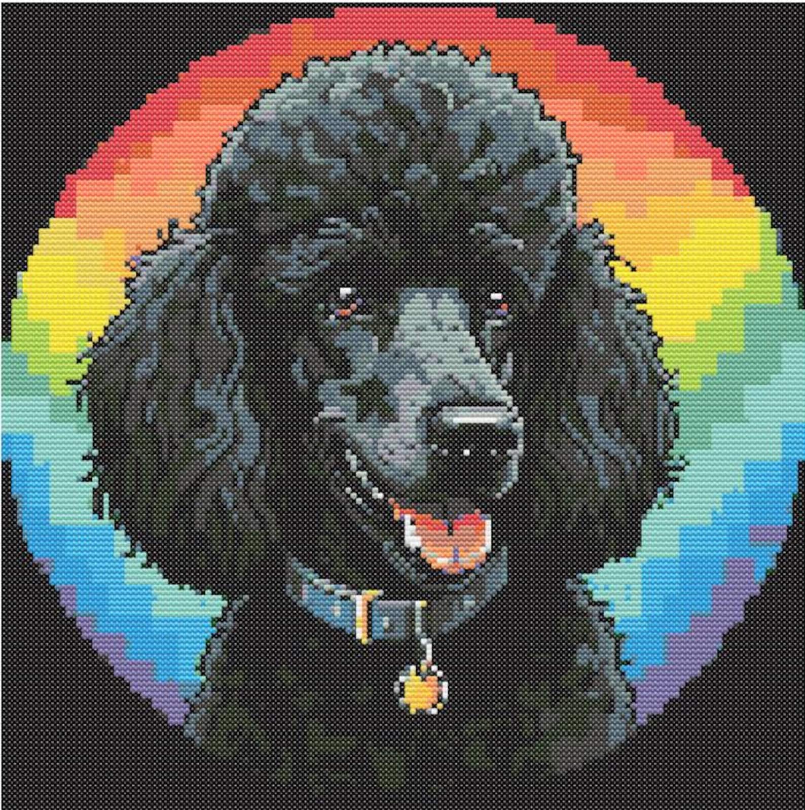 Black Poodle With Rainbow Cross Stitch Pattern - Design Size: 150 X 150 ...