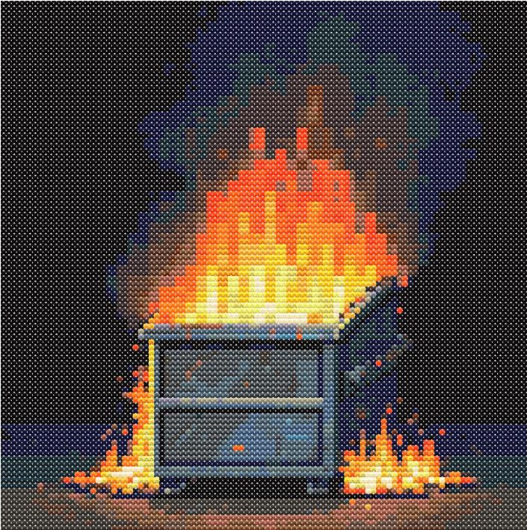Dumpster Fire Cross Stitch Pattern - Design Size: 100 X 100 Stitches - Etsy