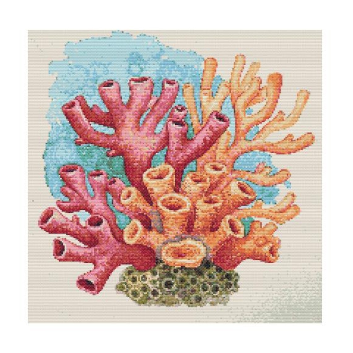 Ocean Coral Watercolor Cross Stitch Pattern - Design Size: 200 X 200 ...