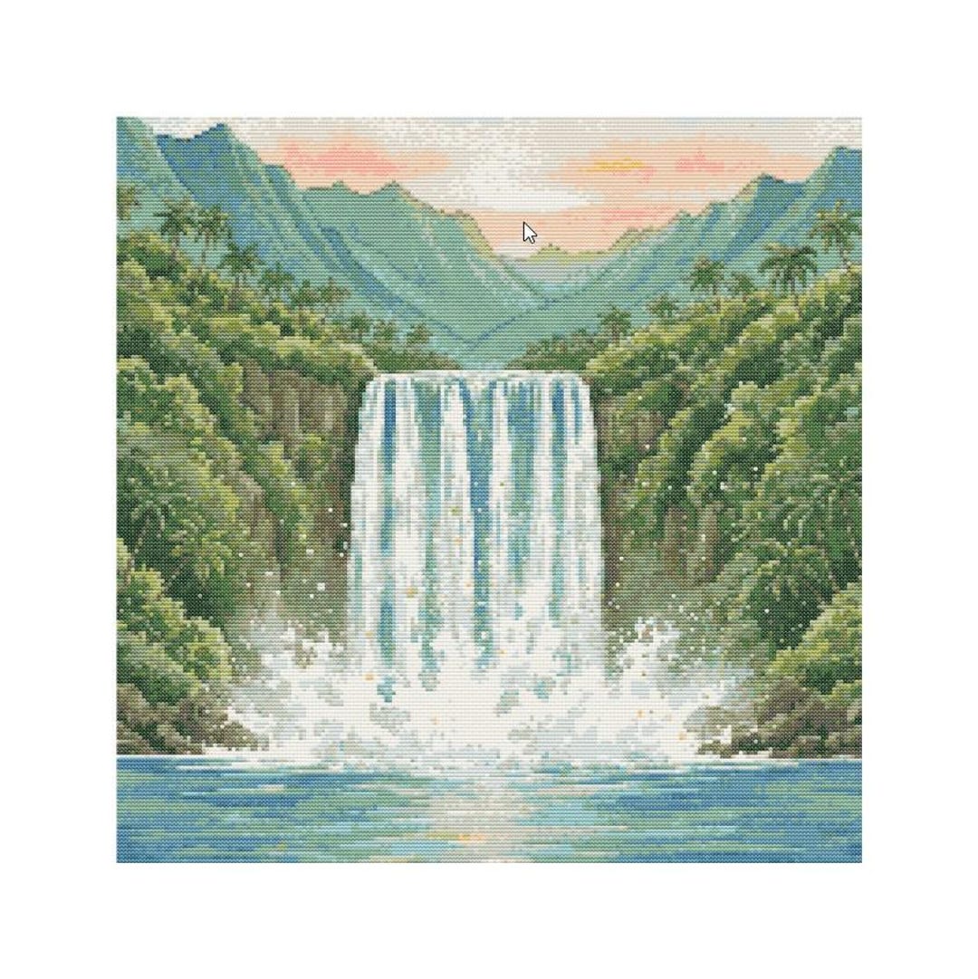 Hawaiian Waterfall Cross Stitch Pattern - Design Size: 200 X 200 ...
