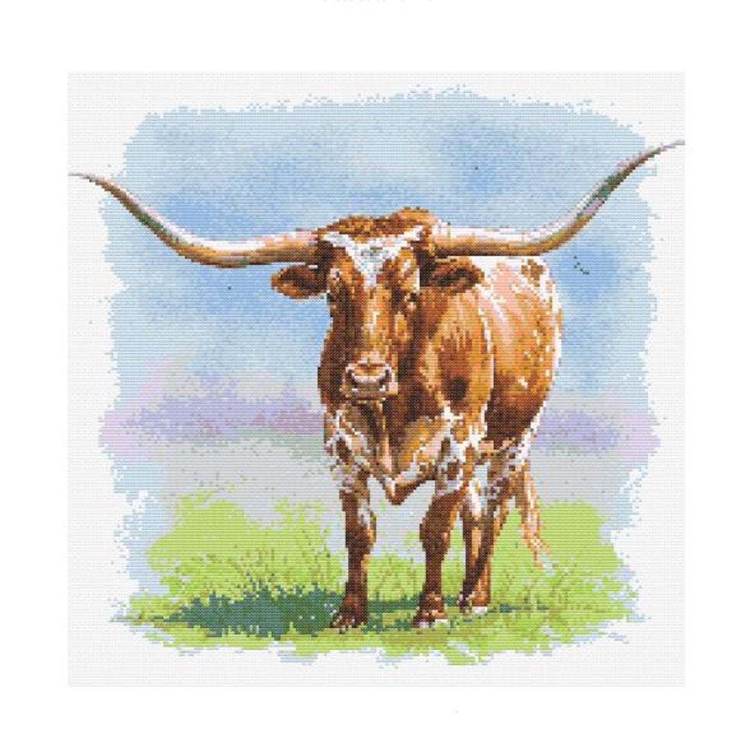 Longhorn Watercolor Cross Stitch Pattern - Design Size: 200 X 200 ...