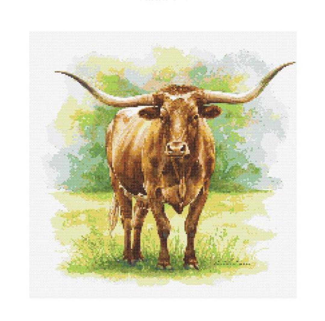 Longhorn Watercolor Cross Stitch Pattern - Design Size: 200 X 200 ...