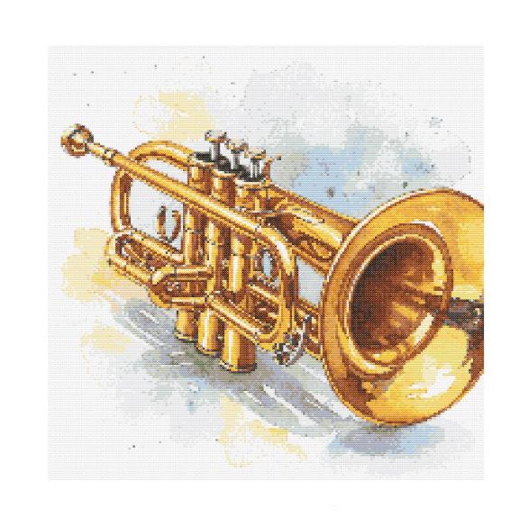 Trumpet Band Instrument Cross Stitch Pattern - Design Size: 200 X 200 ...