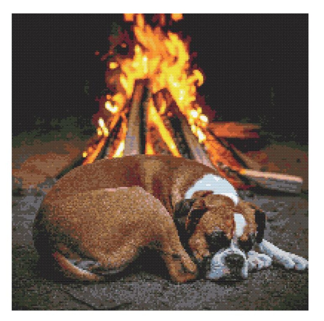 Boxer by the Campfire Cross Stitch Pattern - Design Size: 200 X 200 ...