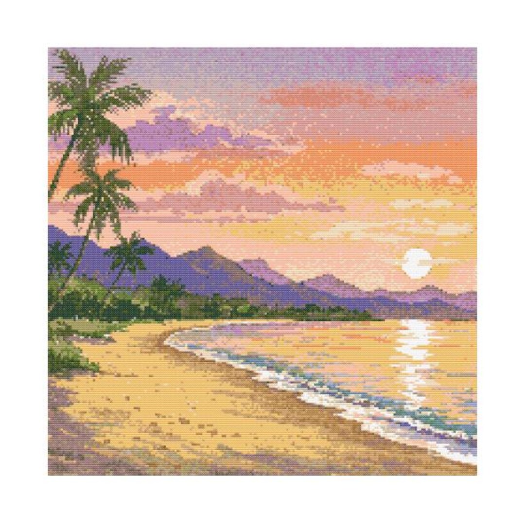 Palm Tree Sunset Watercolor Cross Stitch Pattern - Design Size: 200 X ...