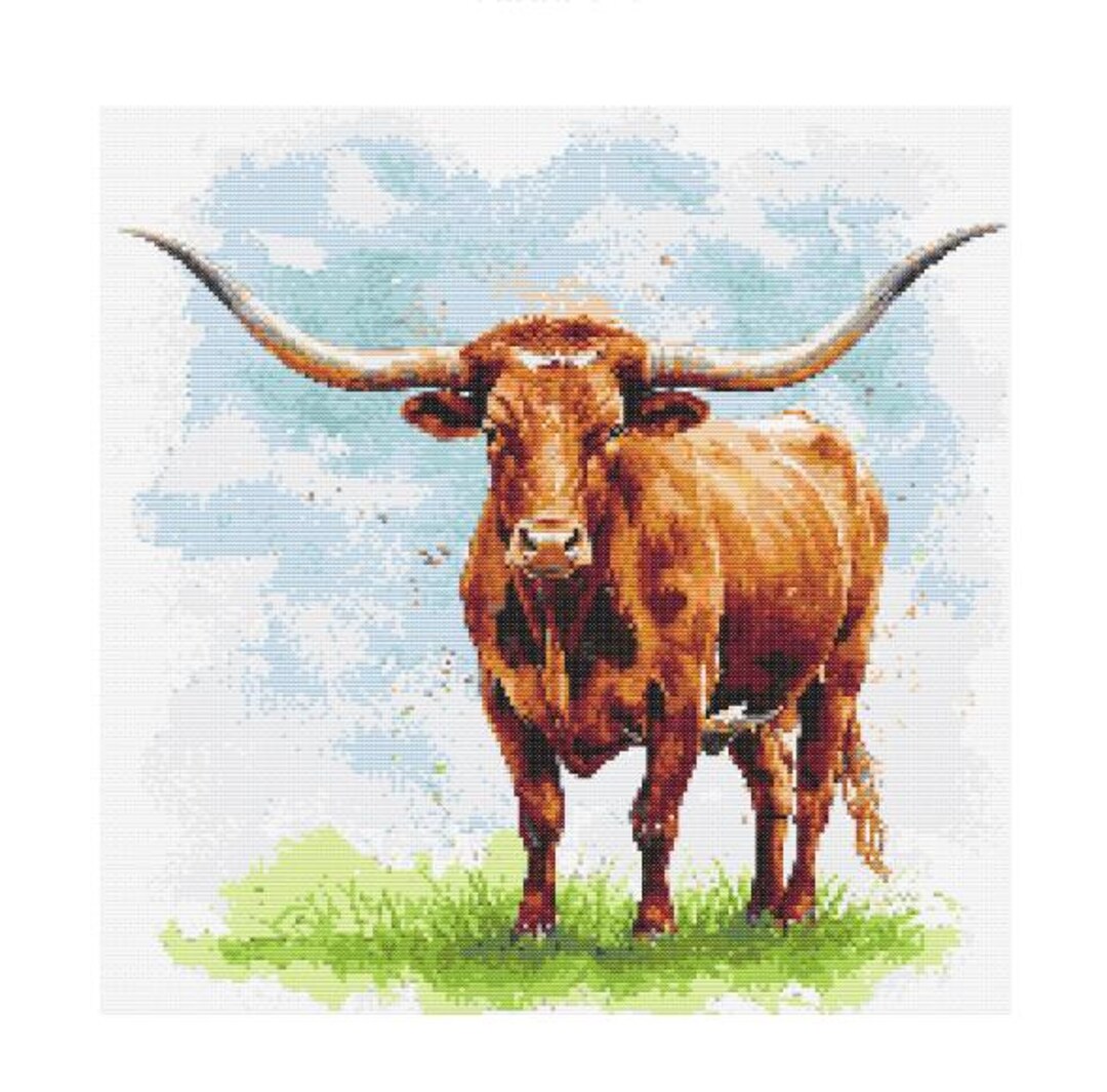 Longhorn Watercolor Cross Stitch Pattern - Design Size: 200 X 200 ...