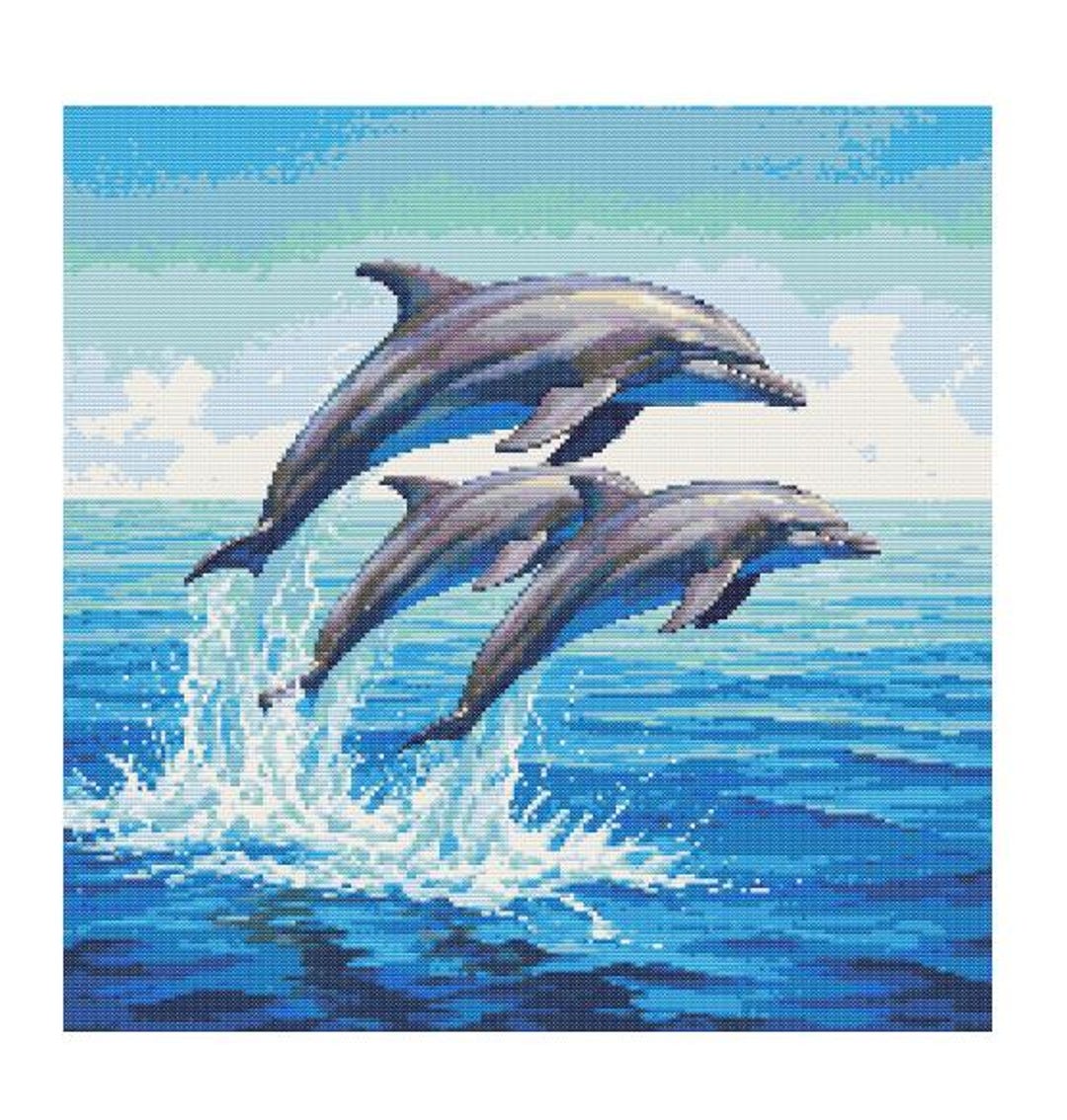 Dolphins Jumping Cross Stitch Pattern - Design Size: 200 X 200 Stitches ...