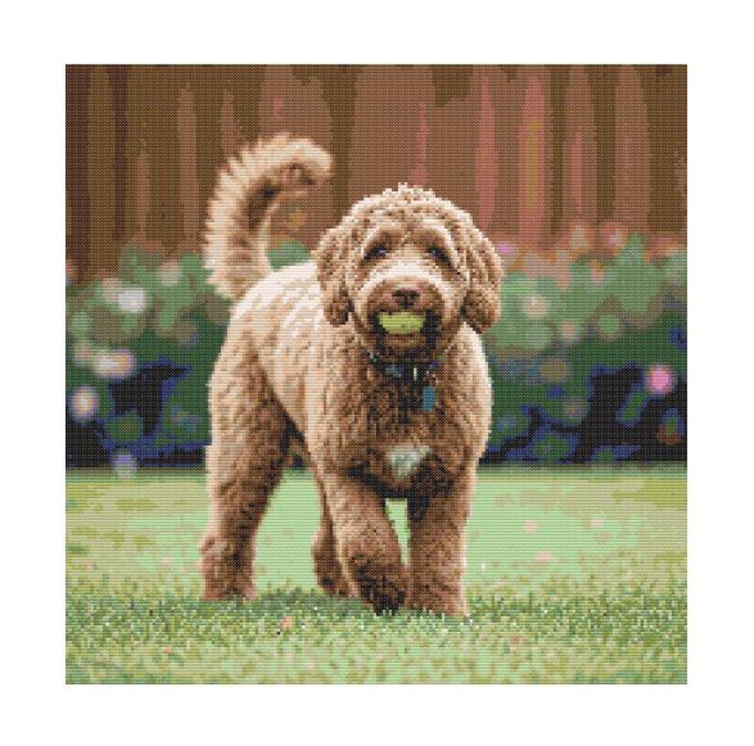 Labradoodle in Backyard Cross Stitch Pattern - Design Size: 200 X 200 ...