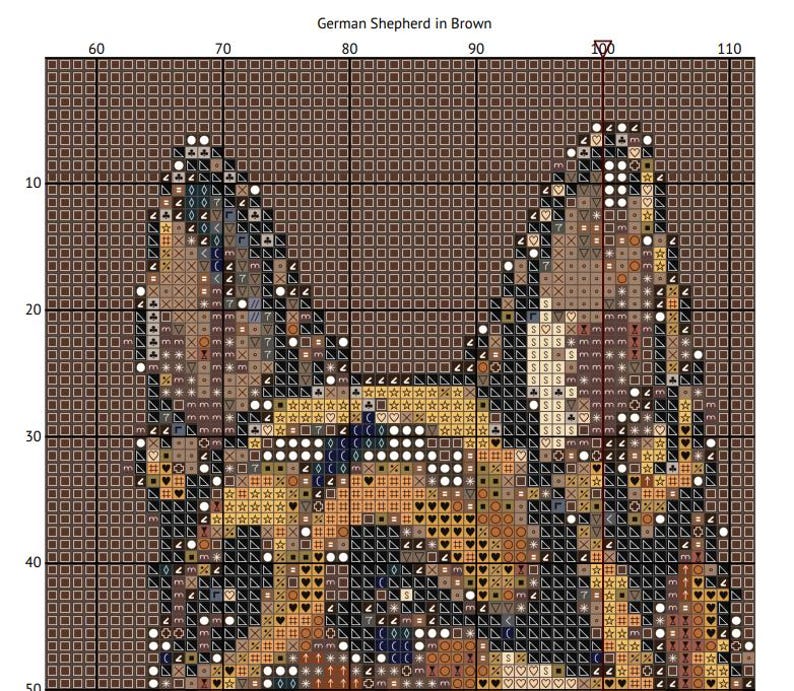 German Shepherd in Brown Cross Stitch Pattern - Design Size: 200 X 200 ...