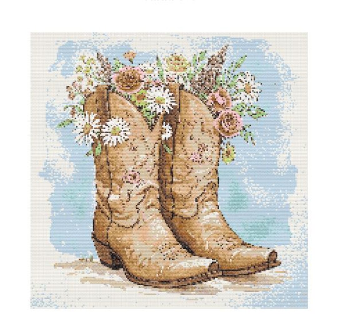 Cowboy Boots With Flowers Cross Stitch Pattern - Design Size: 200 X 200 ...