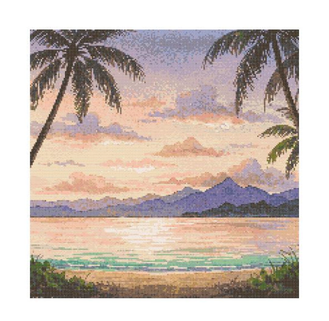 Palm Tree Sunset Watercolor Cross Stitch Pattern - Design Size: 200 X ...