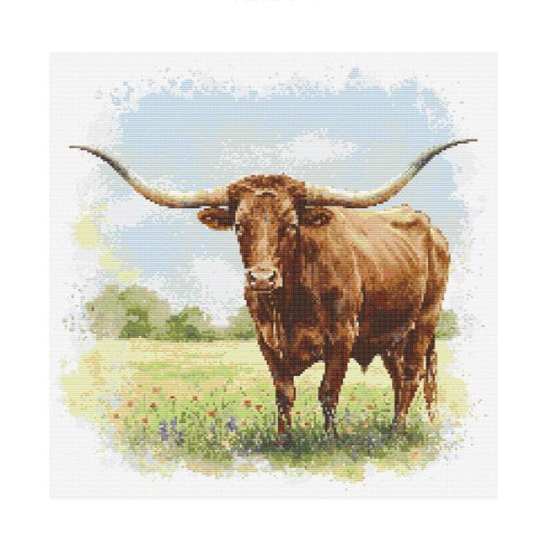 Longhorn Watercolor Cross Stitch Pattern - Design Size: 200 X 200 ...