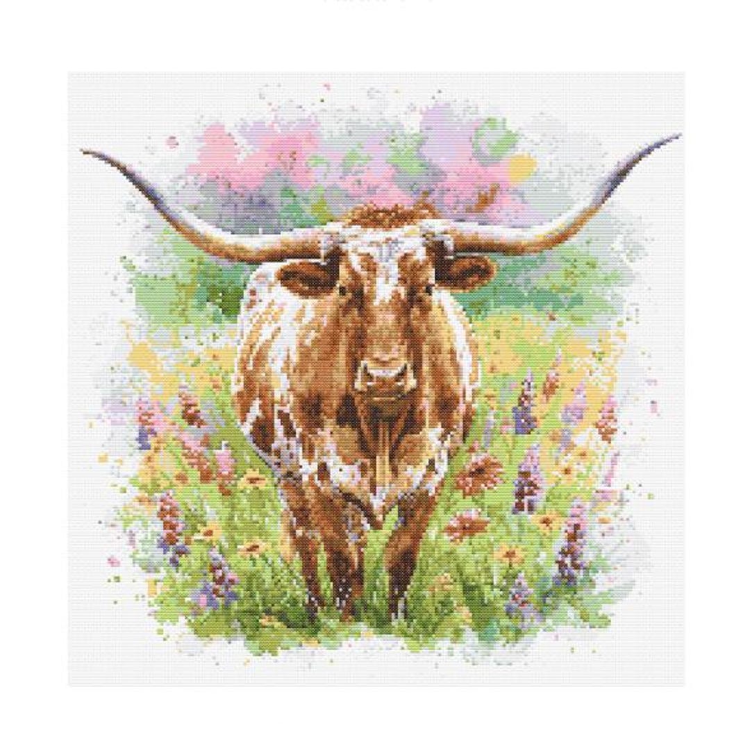 Longhorn Watercolor Cross Stitch Pattern - Design Size: 200 X 200 ...