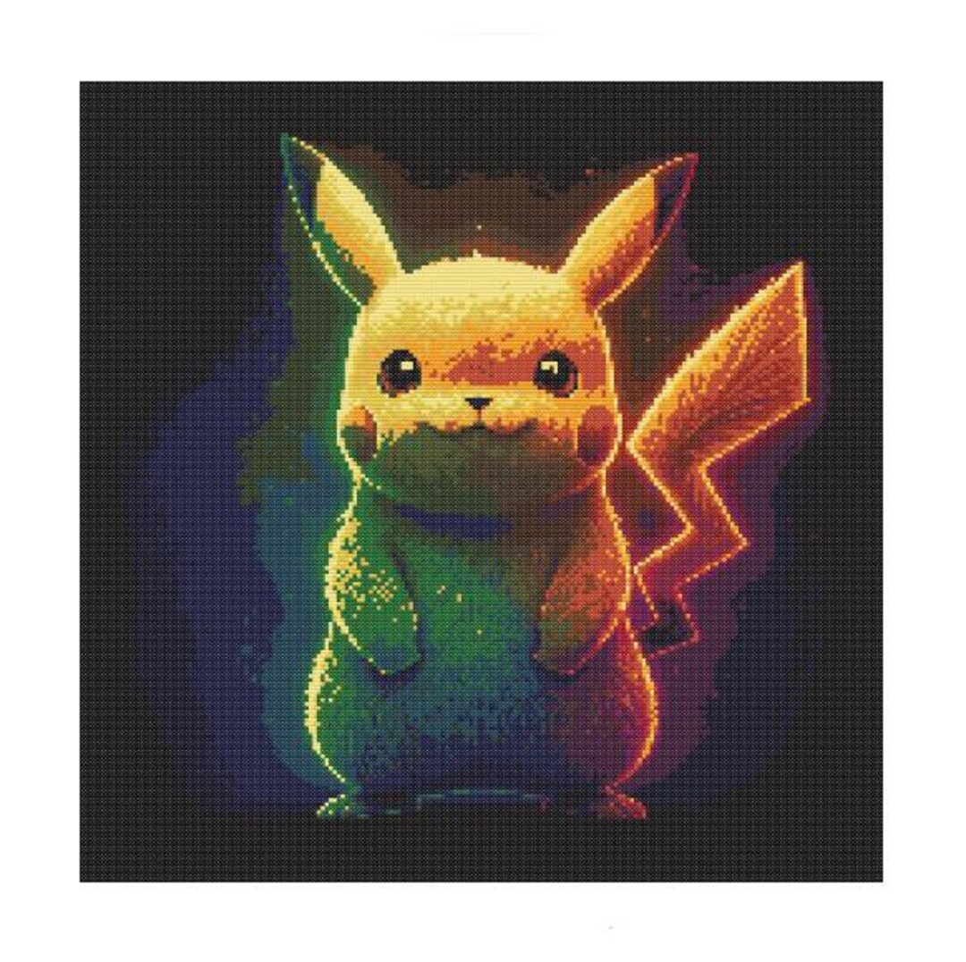Neon Rainbow Pikachu (pokémon) Cross Stitch Pattern - Design Size: 200 ...
