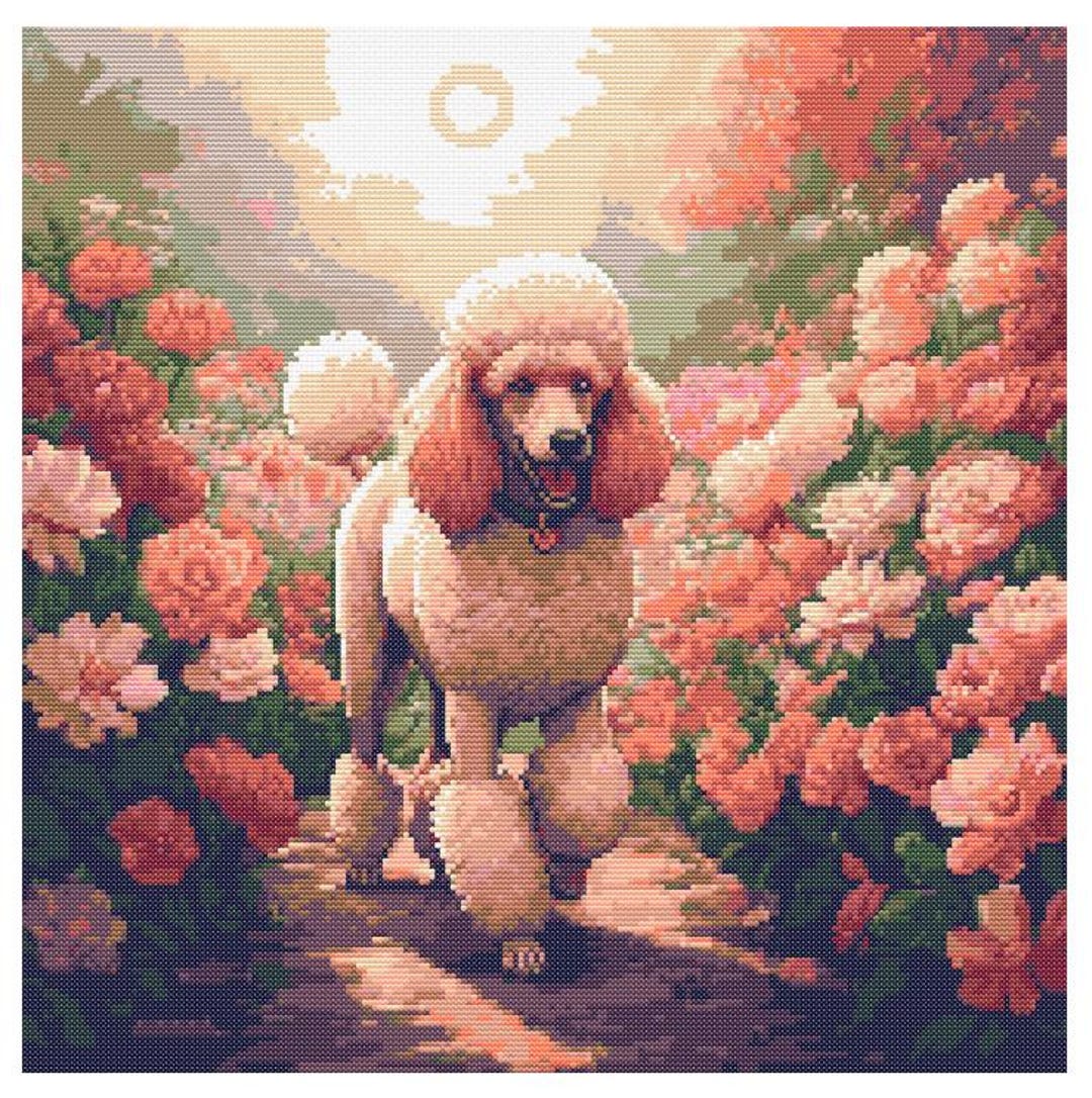 Poodle in Flower Garden Cross Stitch Pattern - Design Size: 200 X 200 ...