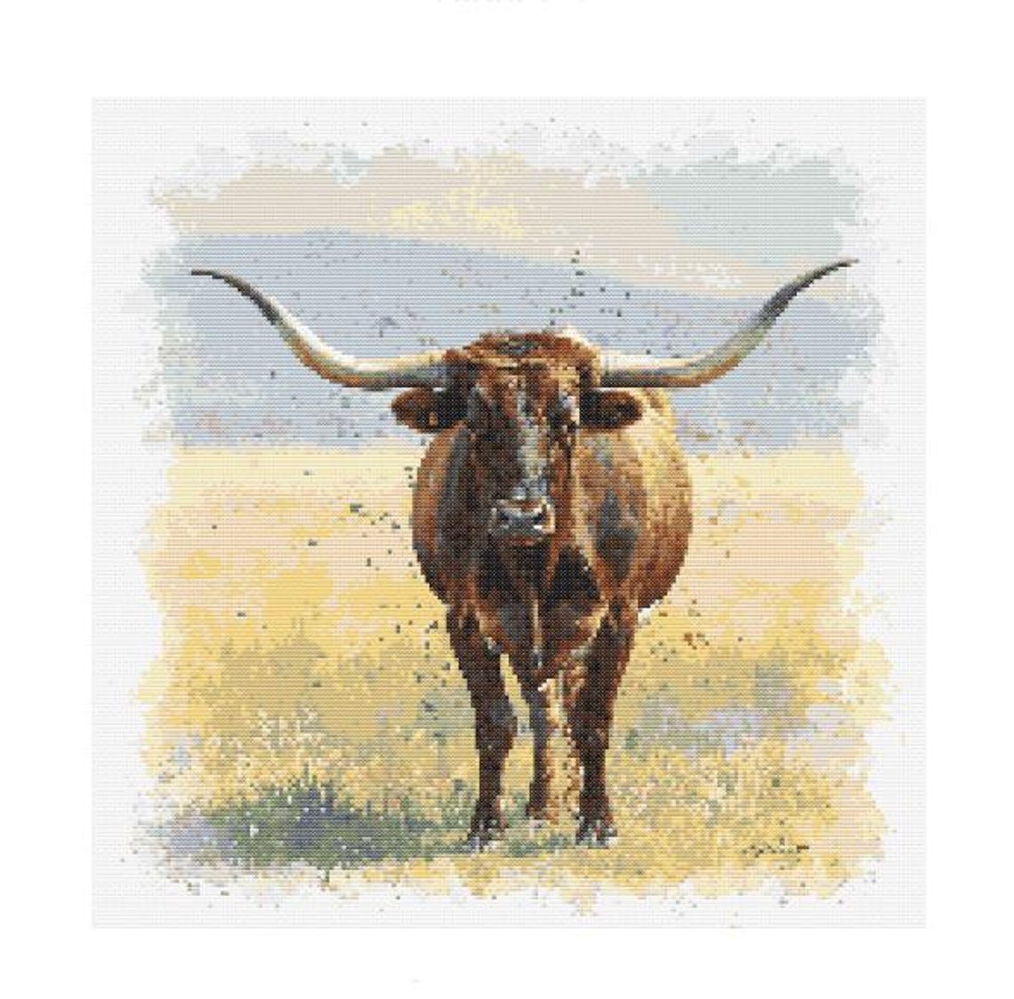 Longhorn Watercolor Cross Stitch Pattern - Design Size: 200 X 200 ...