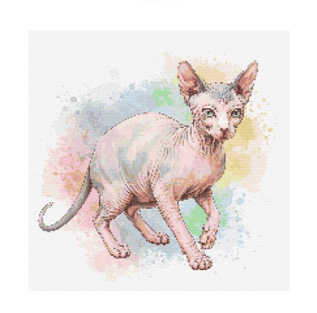 Sphynx Cat Watercolor Cross Stitch Pattern - Design Size: 200 X 200 ...
