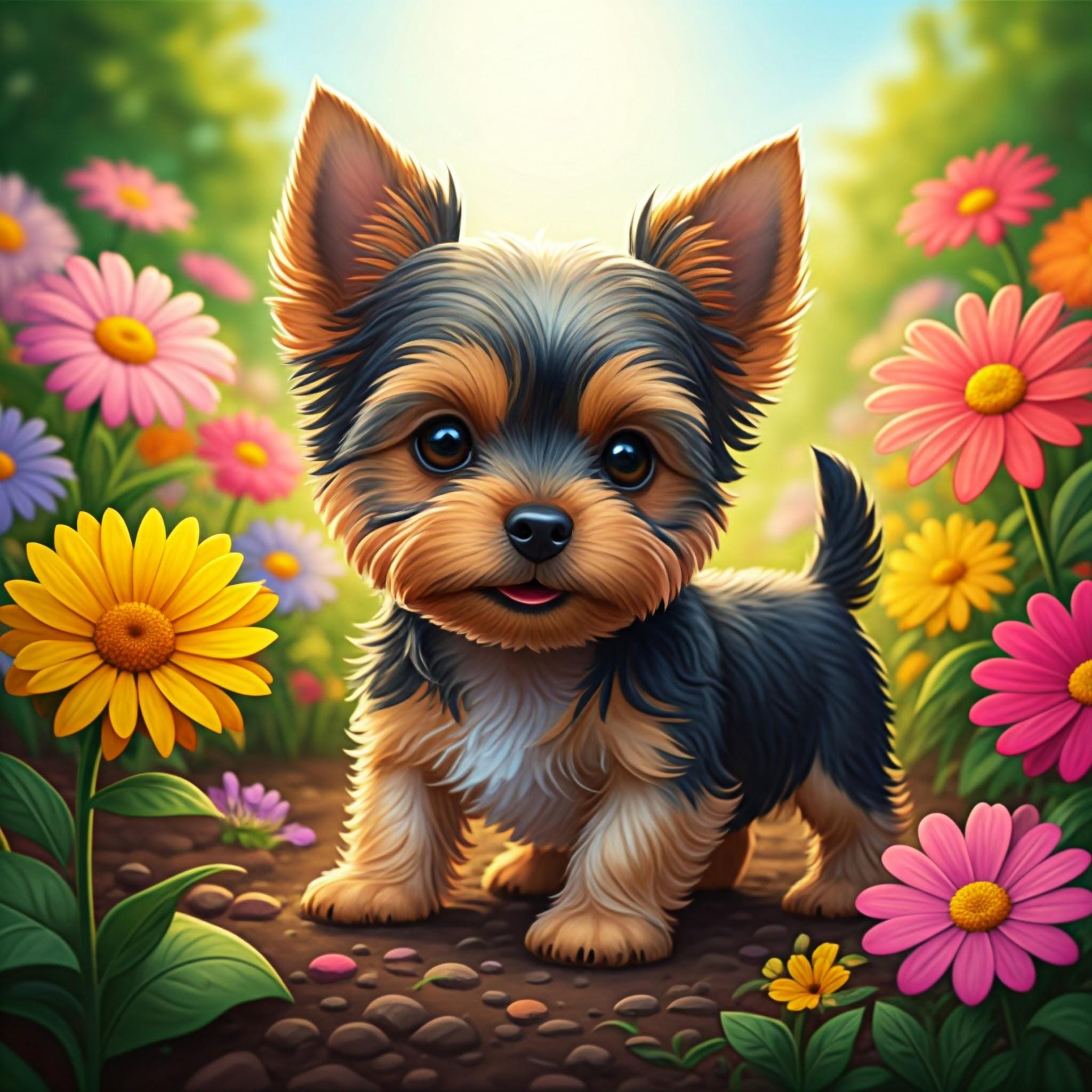 Yorkie Flower Garden Yorkshire Terrier Cross Stitch Pattern - Design ...