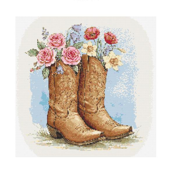 Cowboy Boots With Flowers Cross Stitch Pattern - Design Size: 200 X 200 ...
