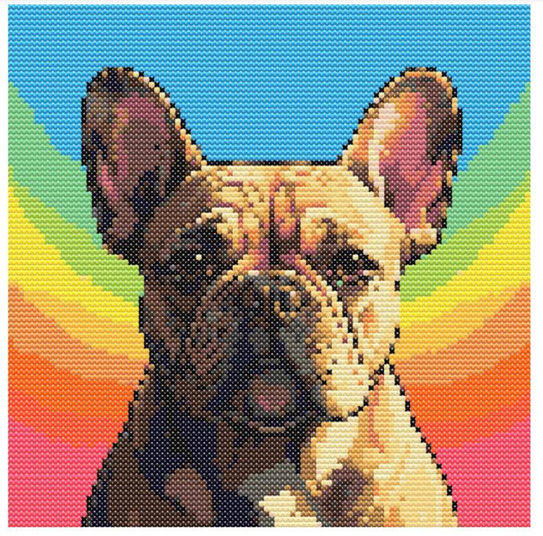 French Bulldog With Colorful Backdrop (frenchie) Dog Cross Stitch ...