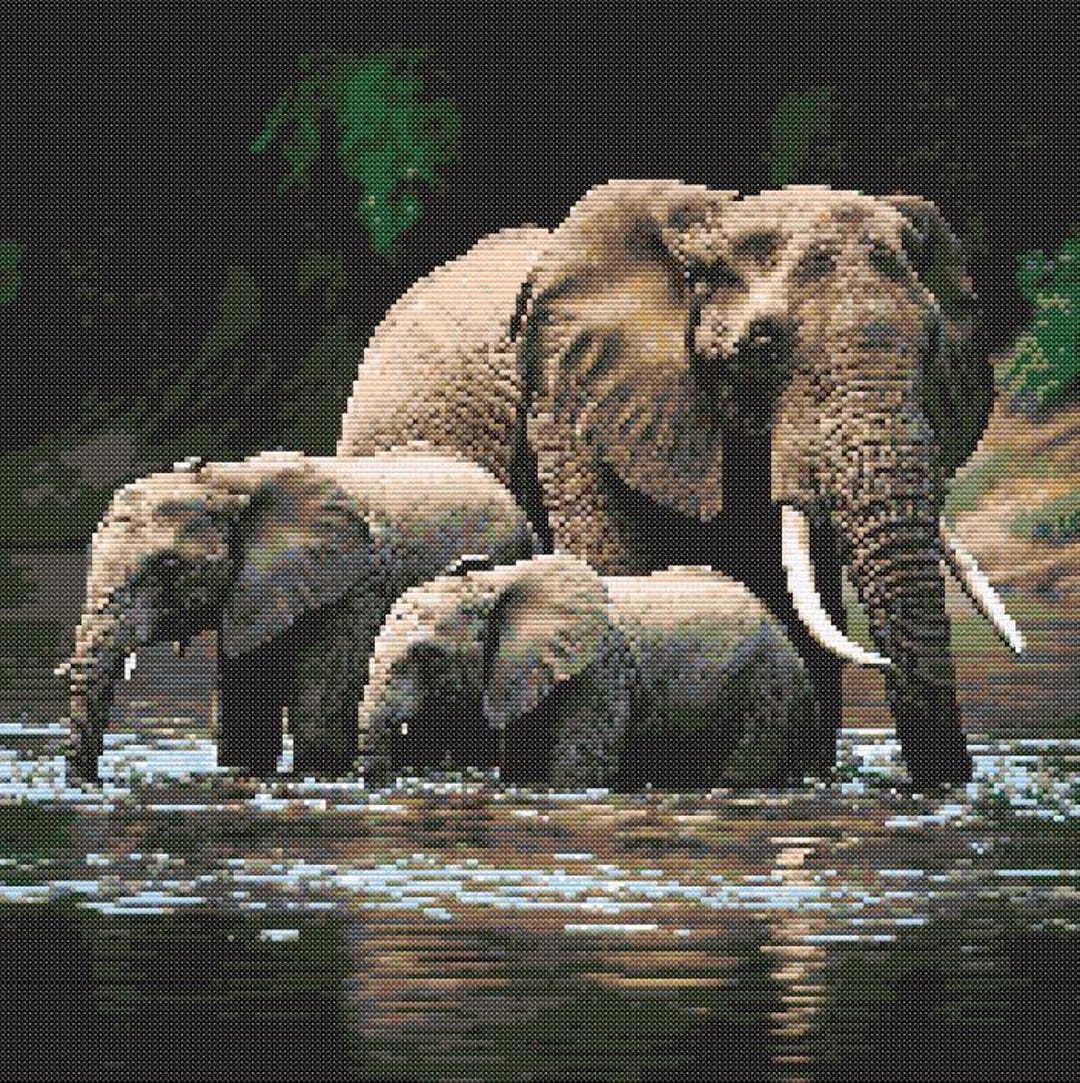 Elephant Family Drawn Cross Stitch Pattern - Design Size: 200 X 200 ...