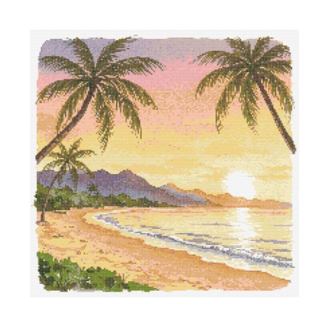 Palm Tree Sunset Watercolor Cross Stitch Pattern - Design Size: 200 X ...
