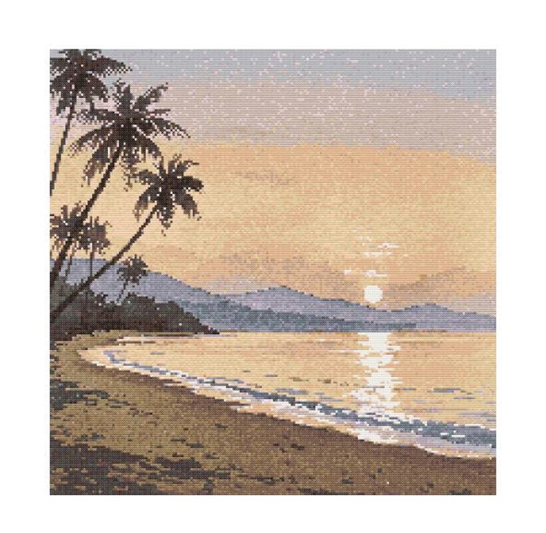 Palm Tree Sunset Watercolor Cross Stitch Pattern - Design Size: 200 X ...