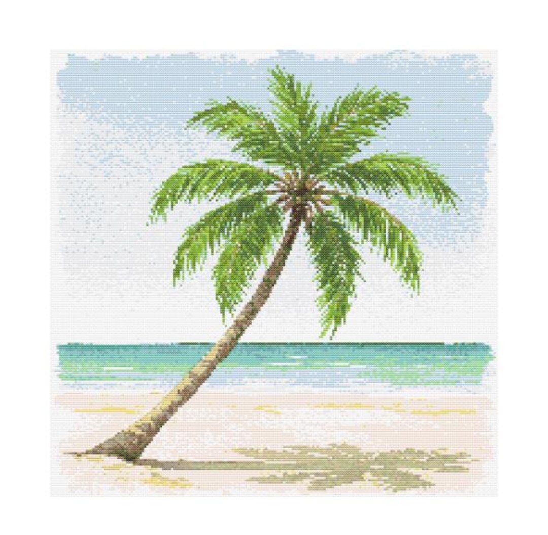 Palm Tree Beach Day Watercolor Cross Stitch Pattern - Design Size: 200 ...