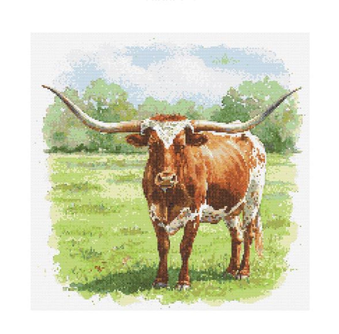 Longhorn Watercolor Cross Stitch Pattern - Design Size: 200 X 200 ...