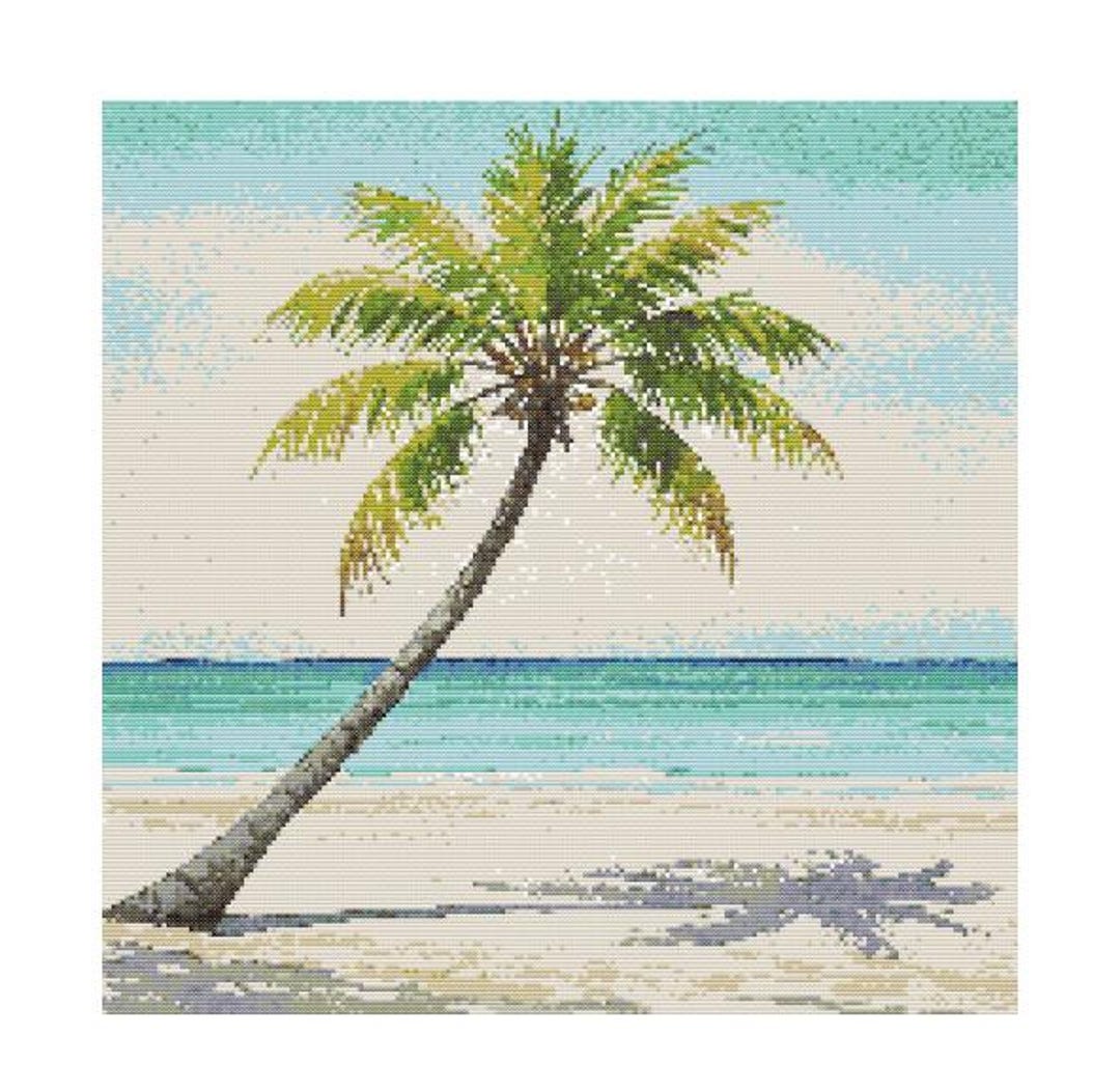 Palm Tree Beach Day Watercolor Cross Stitch Pattern - Design Size: 200 ...