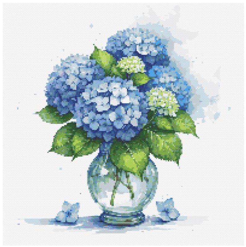 Blue Hydrangeas in Vase Watercolor Cross Stitch Pattern - Design Size: 200 X 200 Stitches - Etsy
