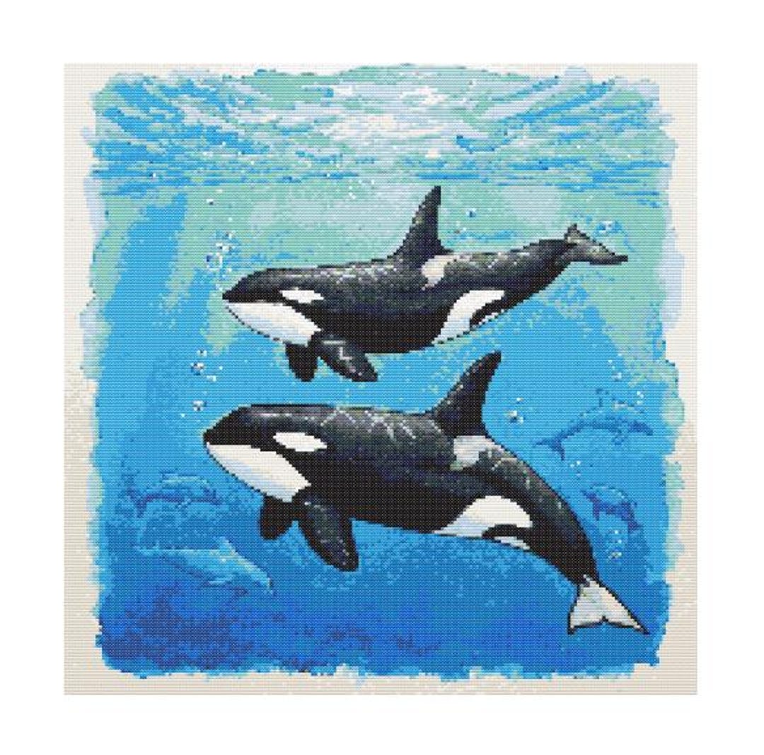 Orca Family Watercolor Cross Stitch Pattern Design Size: 200 X 200 ...