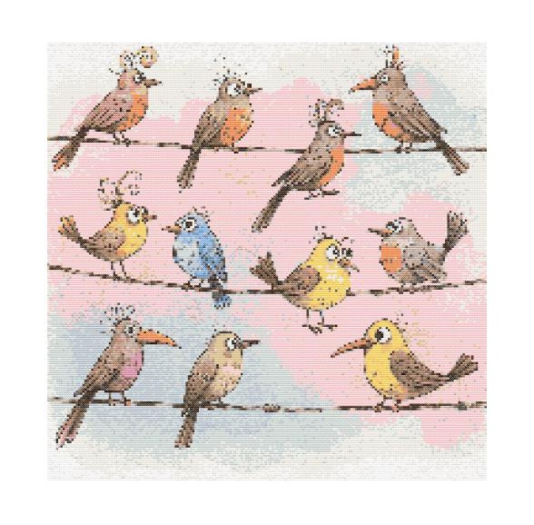 Goofy Birds on a Wire Cross Stitch Pattern - Design Size: 200 X 200 ...