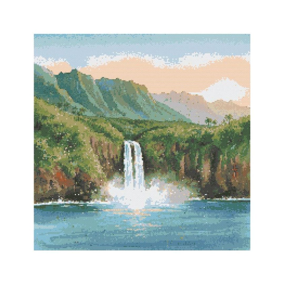 Hawaiian Waterfall Cross Stitch Pattern - Design Size: 200 X 200 ...