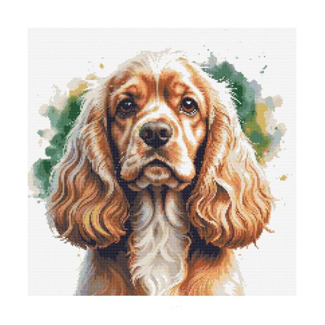 Cocker Spaniel Watercolor Cross Stitch Pattern Design Size: 200 X 200 ...