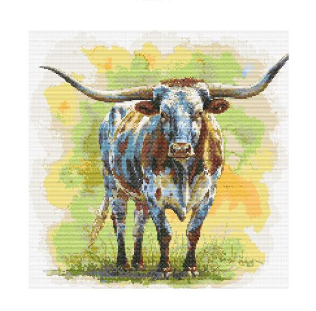 Longhorn Watercolor Cross Stitch Pattern - Design Size: 200 X 200 ...