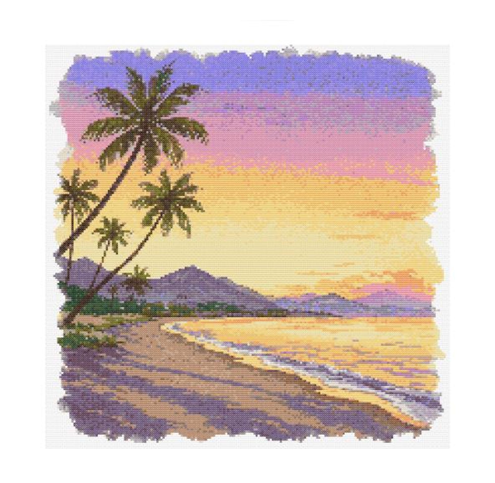 Palm Tree Sunset Watercolor Cross Stitch Pattern - Design Size: 200 X ...
