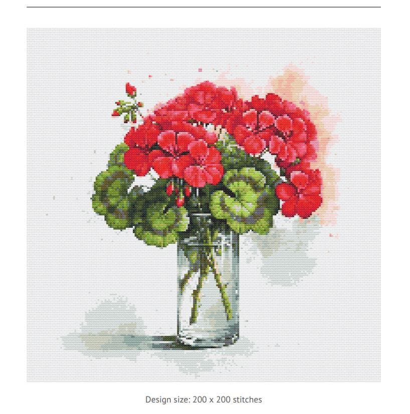 Geraniums in Vase Watercolor Cross Stitch Pattern - Design Size: 200 X ...