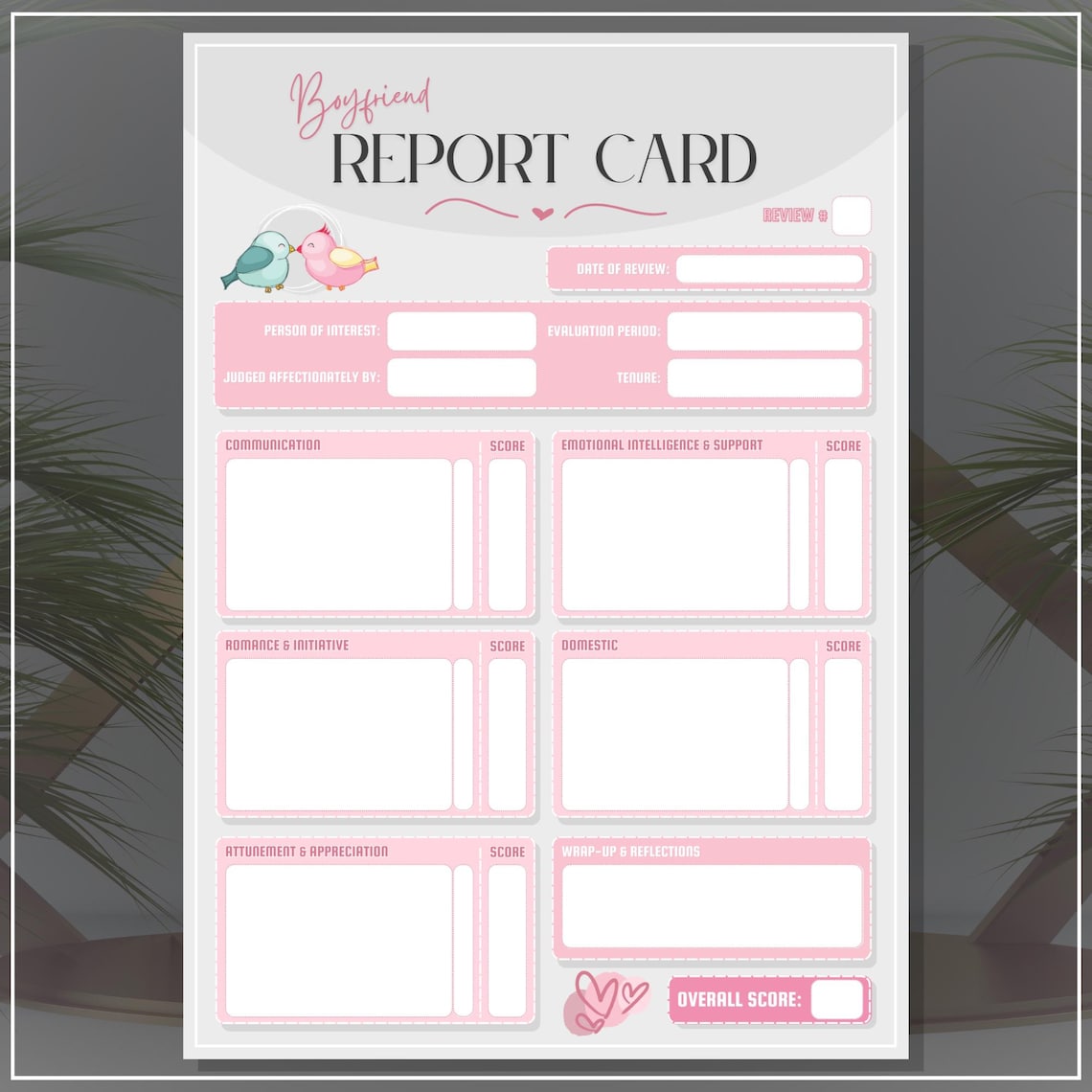 Boyfriend Report Card - Canva Template - Customisable Relationship ...