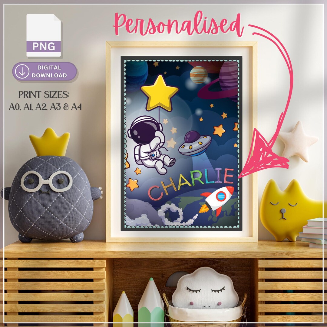 Personalised Name Astronaut Poster - Customised Digital Wall Art ...