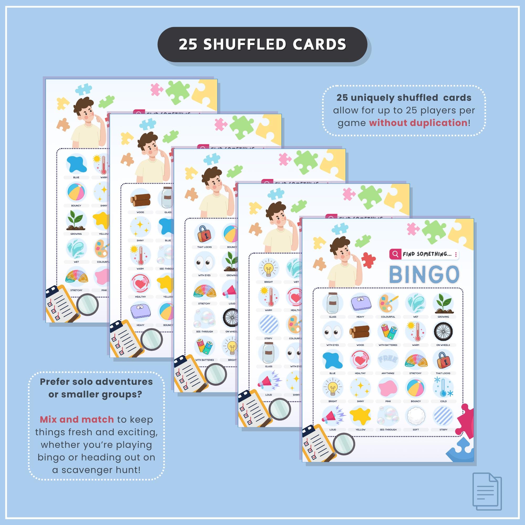 Find Something Bingo Cards - Scavenger Hunt - 25 Shuffled Cards - No ...