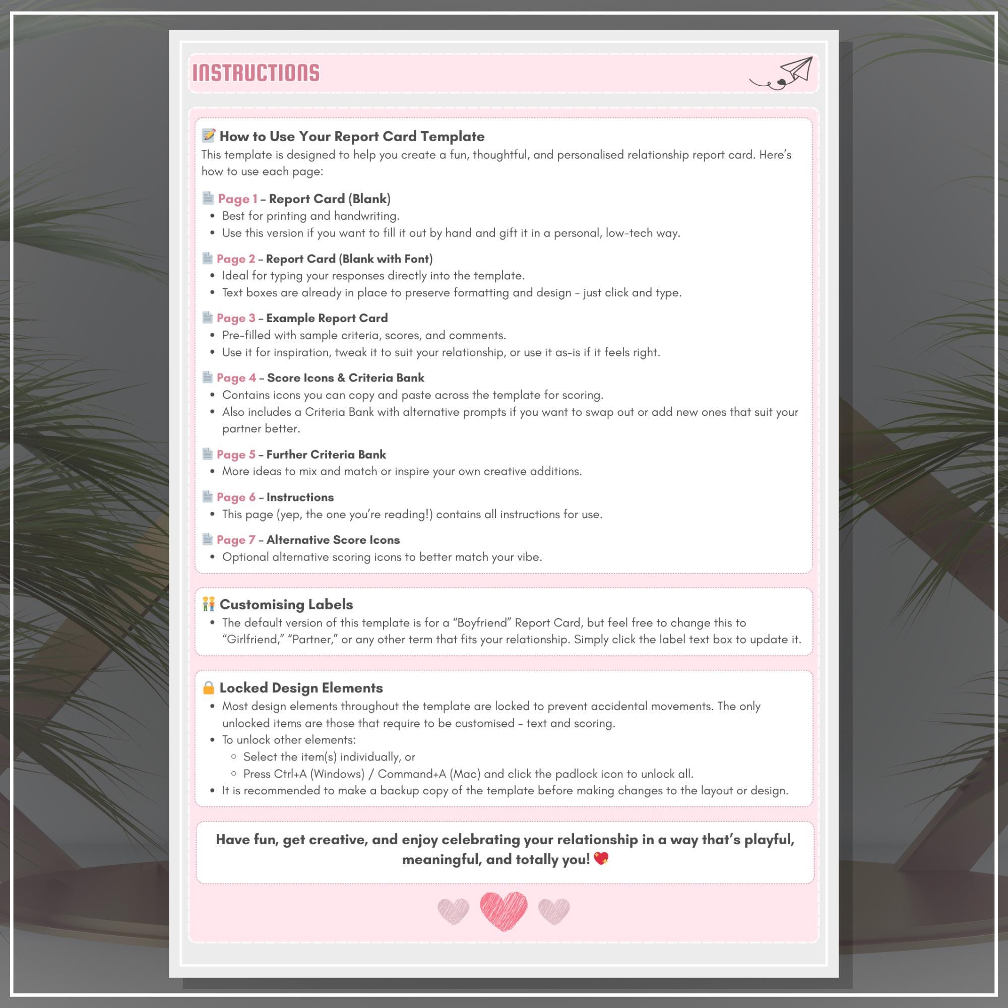 Boyfriend Report Card - Canva Template - Customisable Relationship ...
