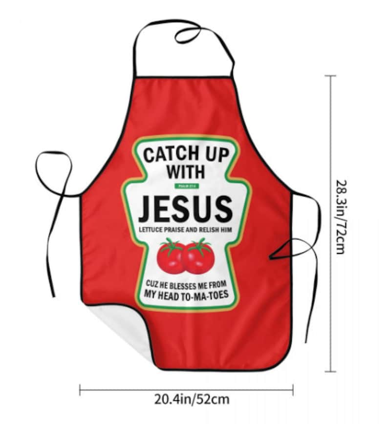 Funny Christian Ketchup Food Meme Apron Adult Women Men Chef Catch up ...
