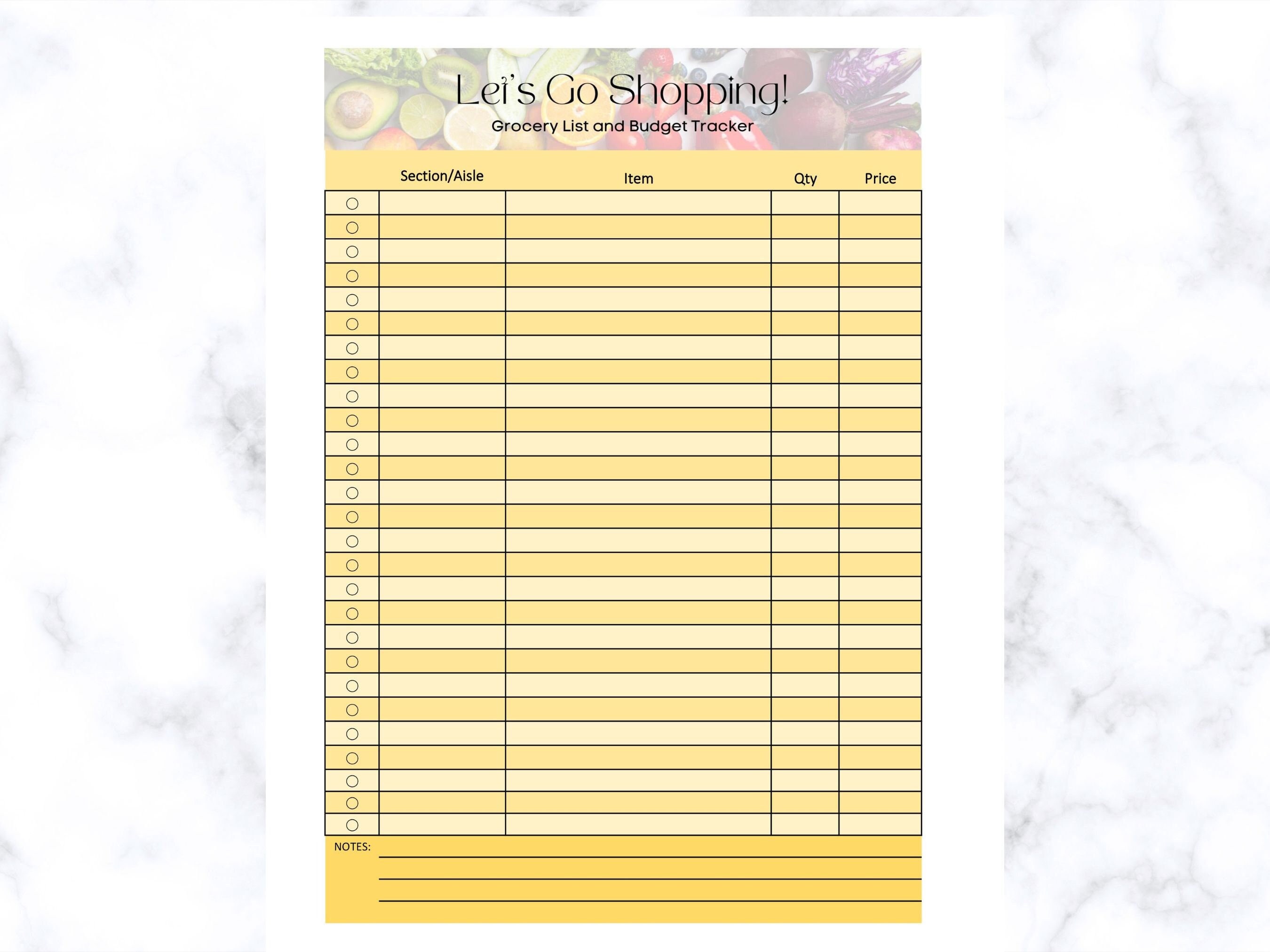 Grocery Shopping List by Aisle and Budget Price Tracker, Printable PDF ...
