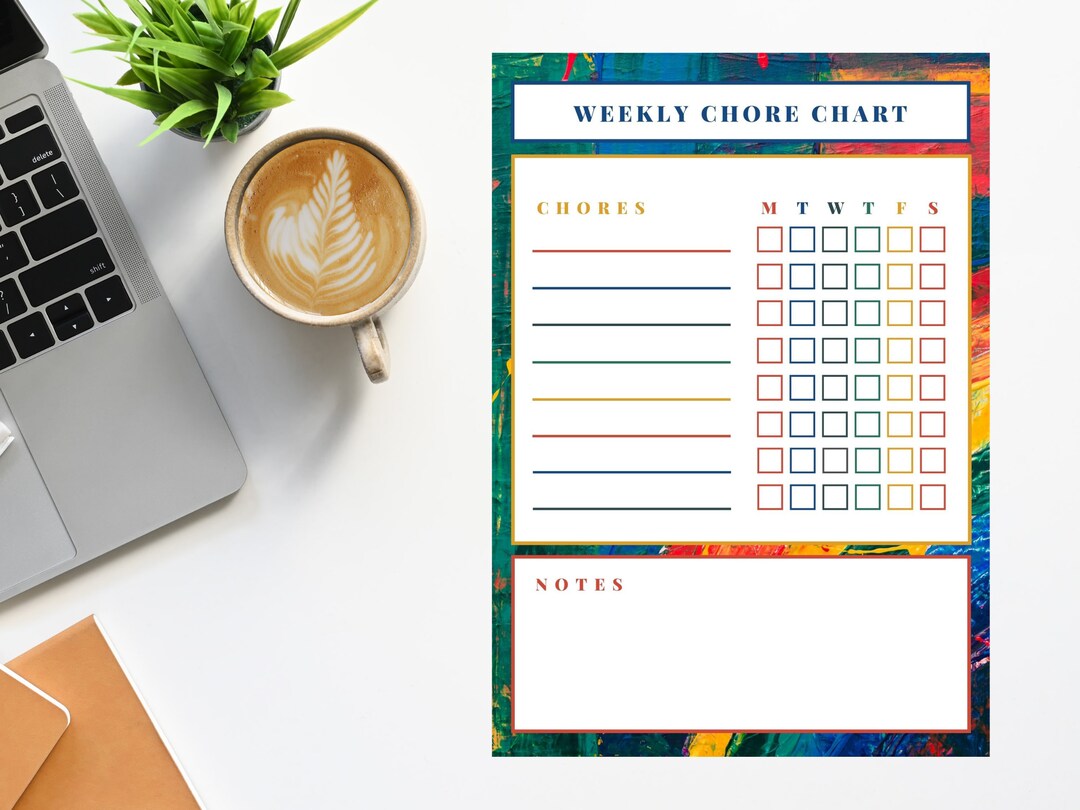 Printable Blank Weekly Planner, Colorful Daily Chart, Cleaning Routine ...