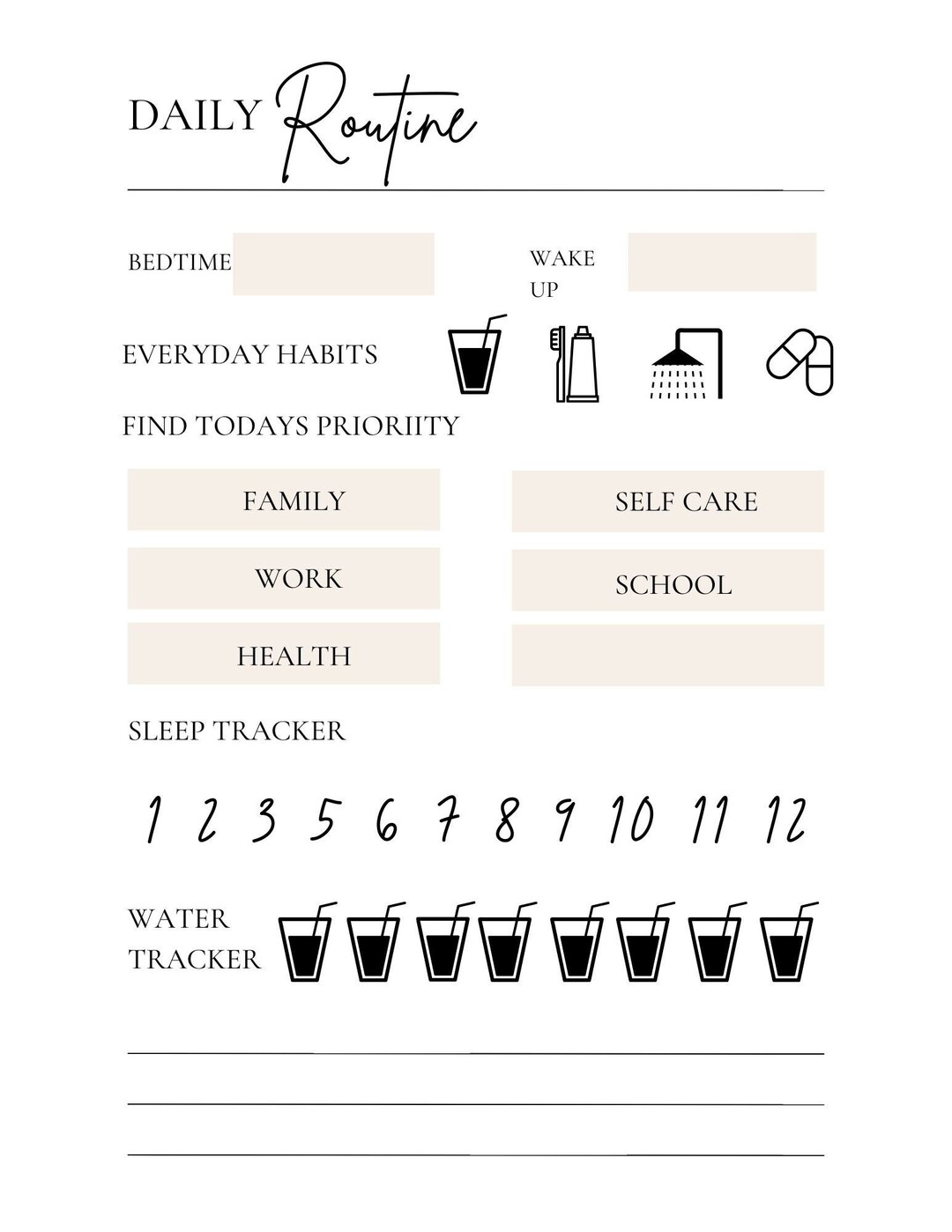Daily Routine Template - Etsy