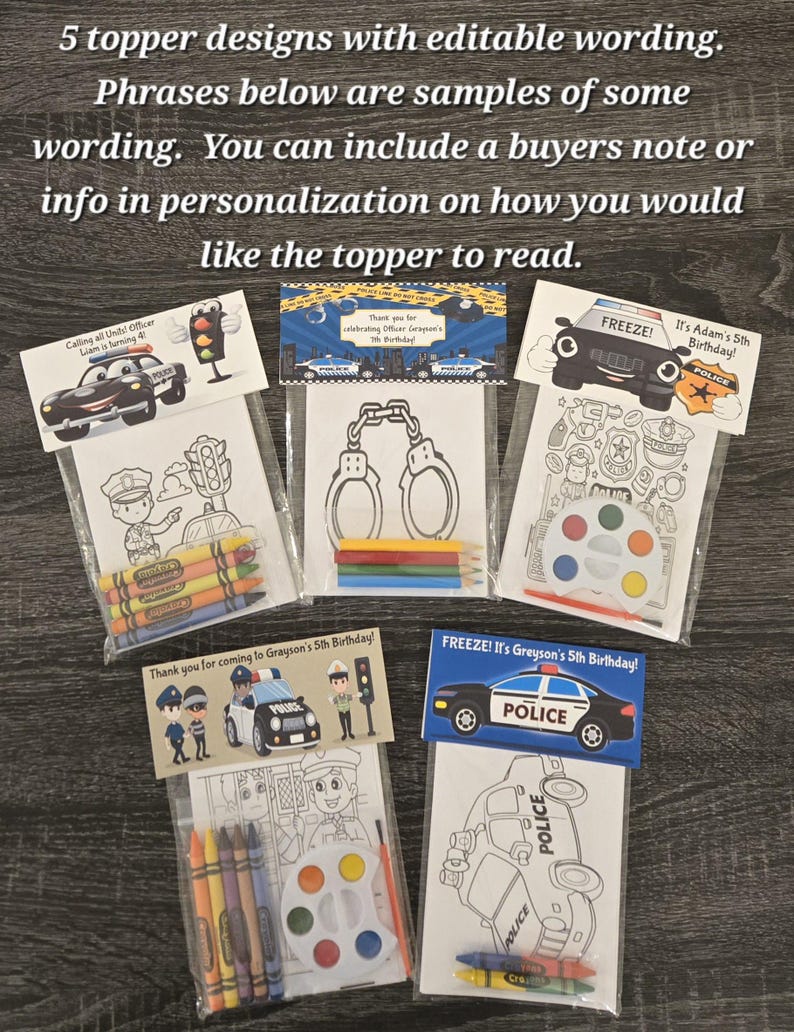 Policeman, Patrol Car Theme Party Favor. 1 Bag (1 Child) Includes 8-4x6 ...