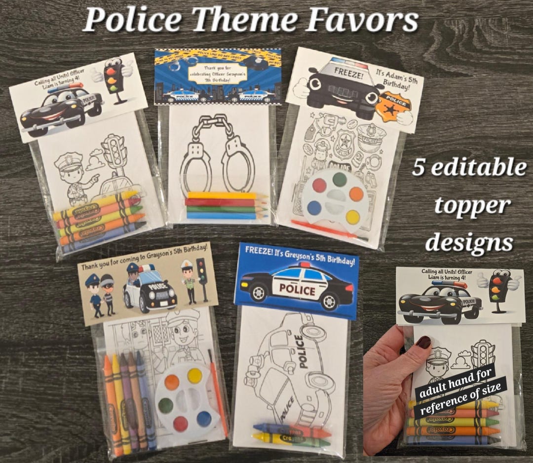 Policeman, Patrol Car Theme Party Favor. 1 Bag (1 Child) Includes 8-4x6 ...